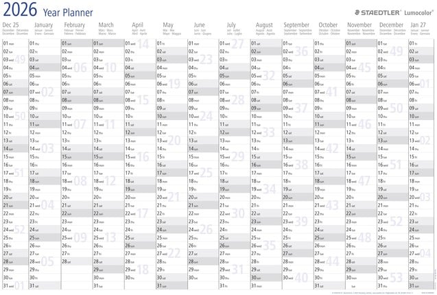 Jaarplanner 2026 Staedtler Lumocolor 84x60cm oprolbaar Kantoormateriaal ...