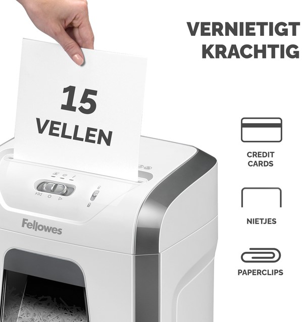 Papiervernietiger Fellowes Powershred 15C snippers 4x40mm wit ...