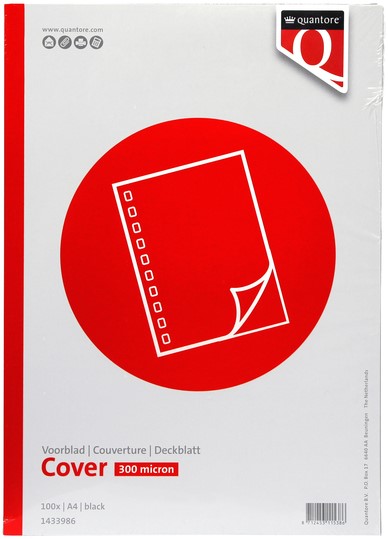 Voorblad Quantore A4 PP 300 micron zwart 100 stuks Kantoormateriaal.shop