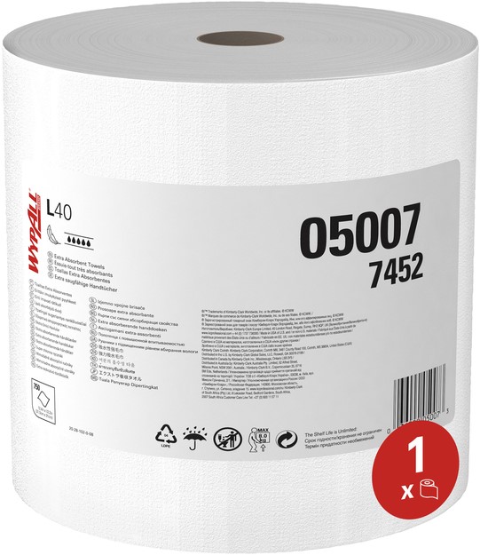 Poetsrol WypAll L40 PowerClean 1-laags 315mmx232m 750 vel wit 7452 ...