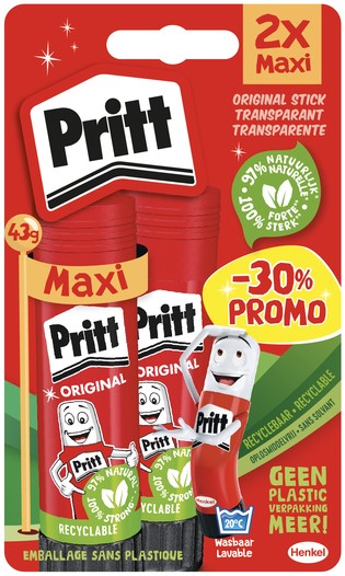 Lijmstift Pritt Stick Original 43gr blister à 2 stuks Promo ...