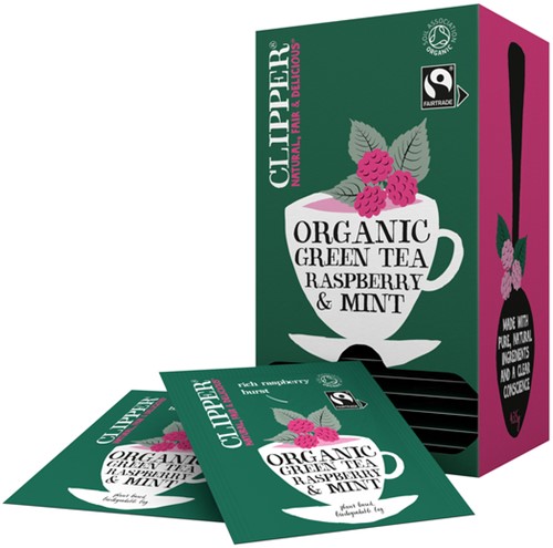 Thee Clipper green raspberry mint bio 25 zakjes Kantoormateriaal.shop