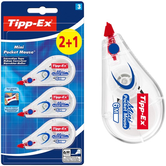 Correctietape Tipp-Ex mini pocket mouse 5mmx6m blister 2+1 gratis ...