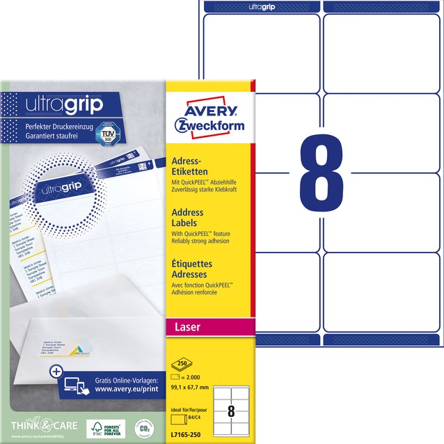 Etiket Avery L7165-250 99.1x67.7mm wit 2000 etiketten Kantoormateriaal.shop